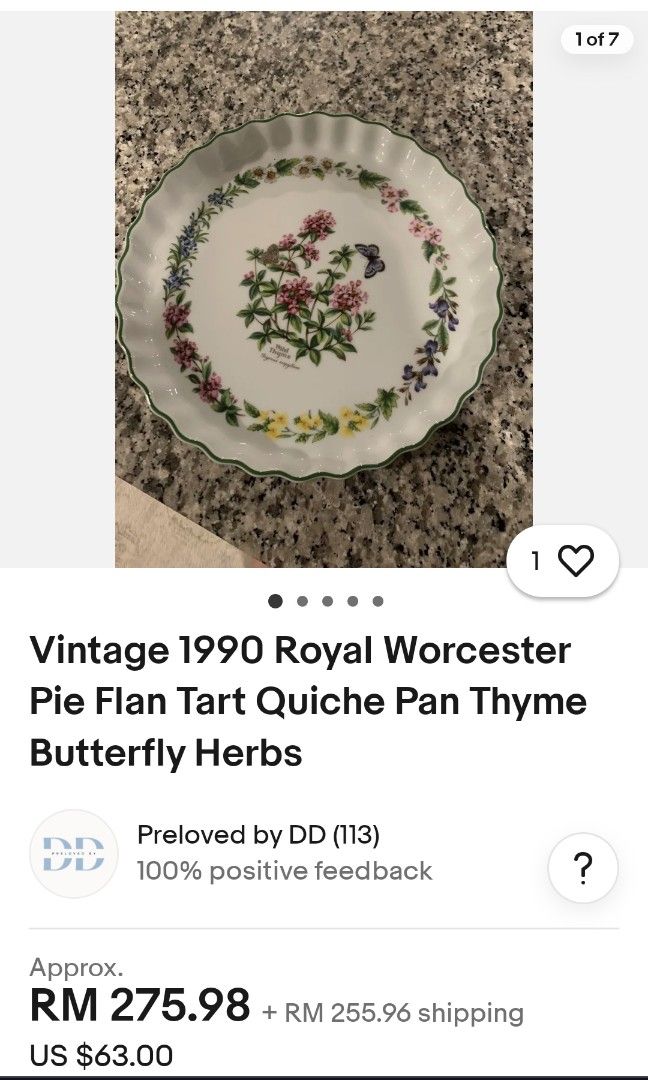 Vintage 1990 Royal Worcester Pie Flan Tart Quiche Pan Thyme Butterfly ...
