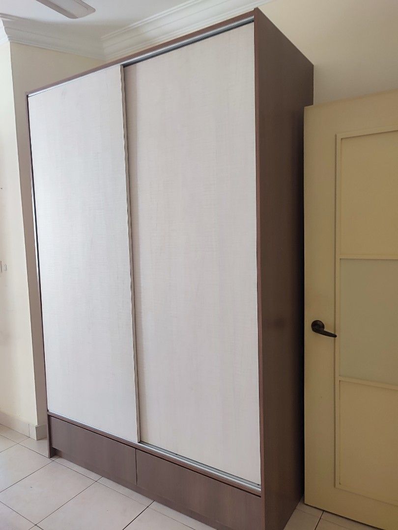 Wardrobes Almari sliding 2 pintu 2 laci custom made, Furniture & Home ...