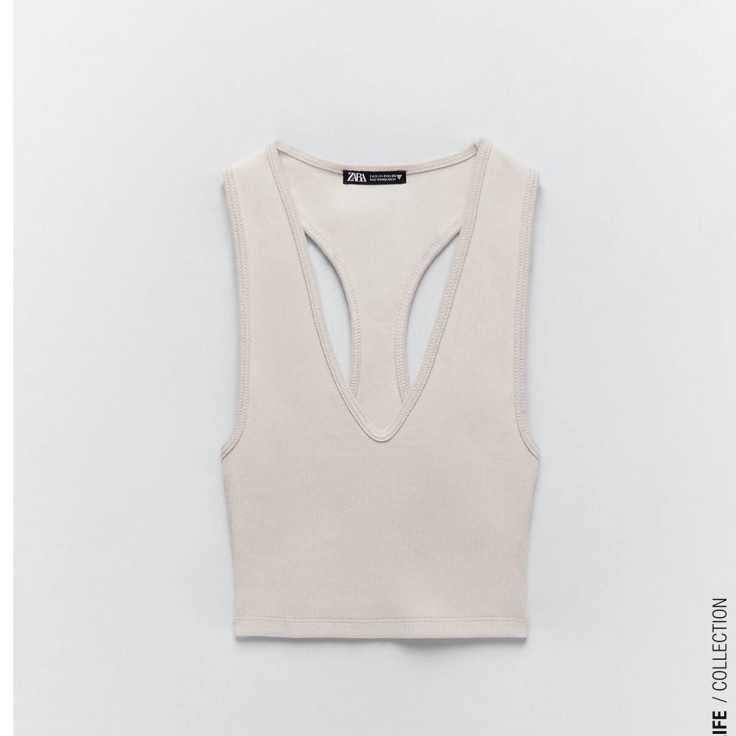 Zara Ribbed Cream Top, Women's Fashion, Tops, Sleeveless on Carousell