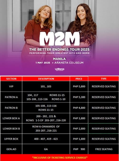 3 tickets for 3,000 M2M The Better Endings Tour 2025 Manila Day 1 (May 01, 2025) GA / Gen Ad ...