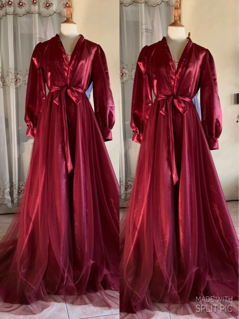 Marsala red Bridal Robe, Women's Fashion, Dresses & Sets, Evening ...