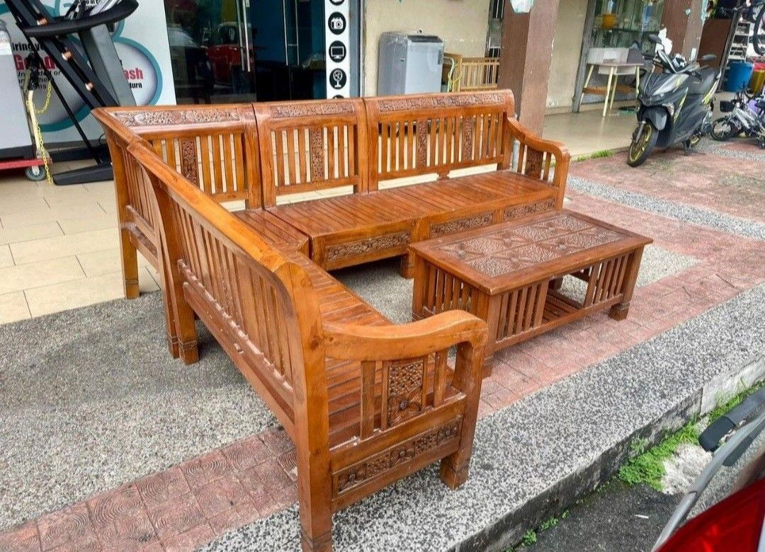 Solid Teak wood 6 seater L-shape Sofa Set Detachable Come with Coffee ... Solid Teak wood 6 seater L-shape Sofa Set Detachable Come with Coffee ...