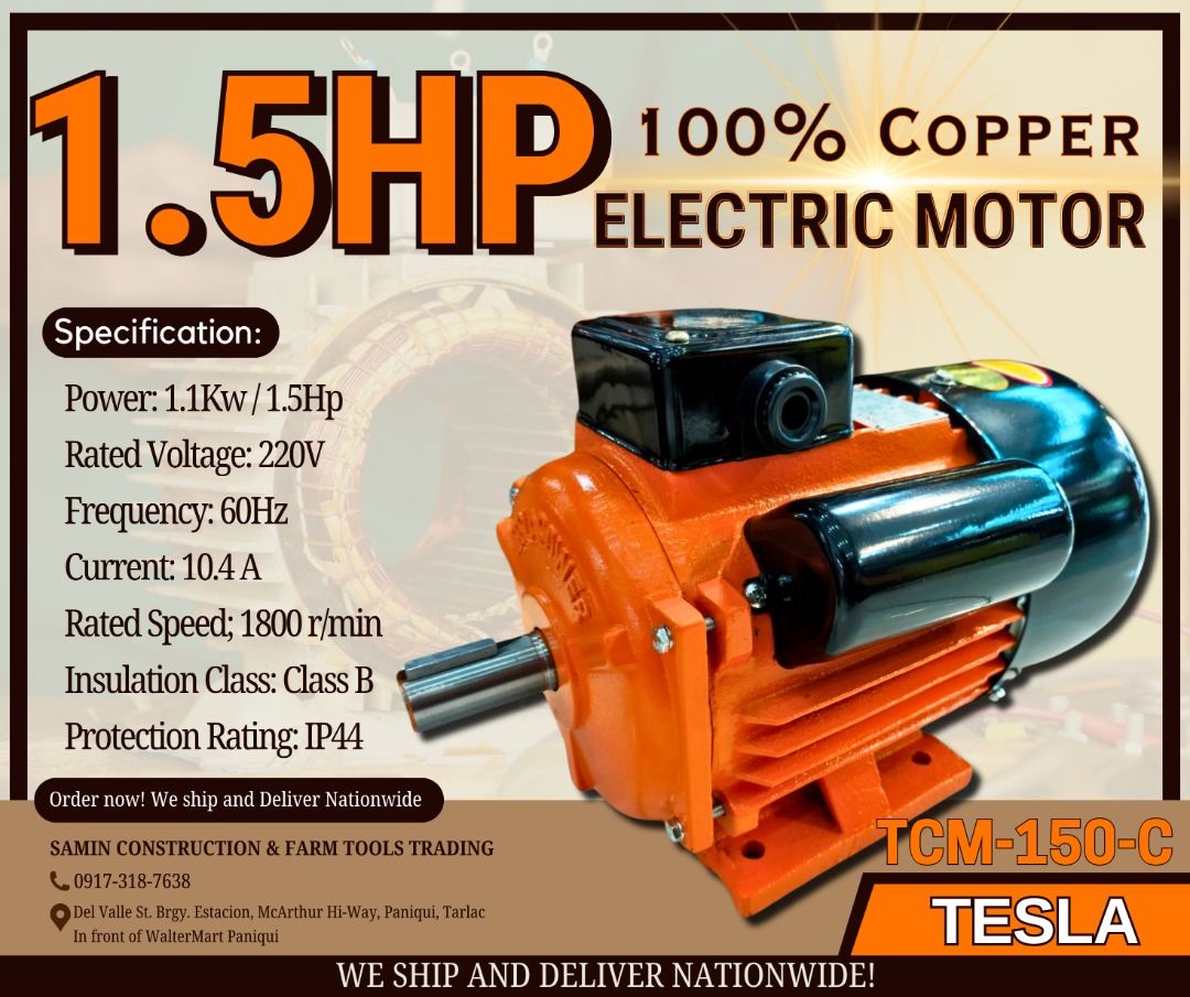 T E S L A 1.5HP Single Phase Copper Electric Motor/Induction Motor (TCM ...