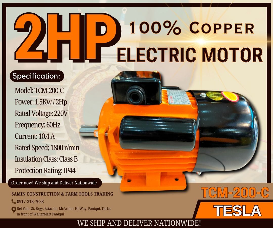 T E S L A 2HP Single Phase Copper Electric Motor/Induction Motor (TCM ...