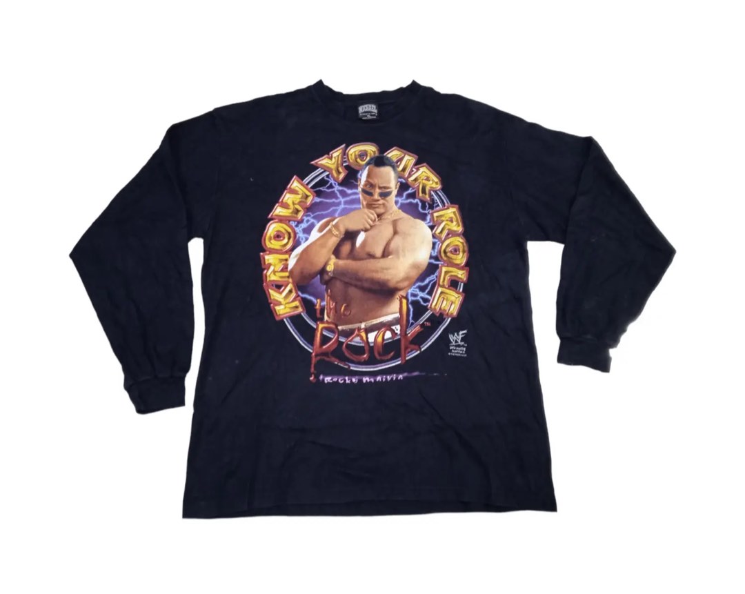 Vintage 90s WWF The Rock Bootleg Longsleeve Shirt, Men's Fashion, Tops ...