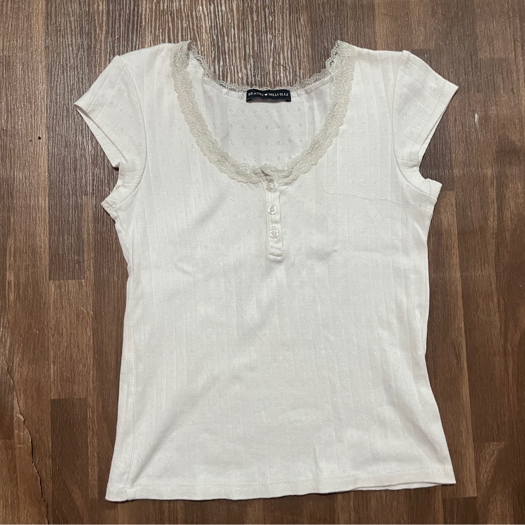 Y2K 2000s Brandy Melville Dollette White Lace Top, Women's Fashion ...