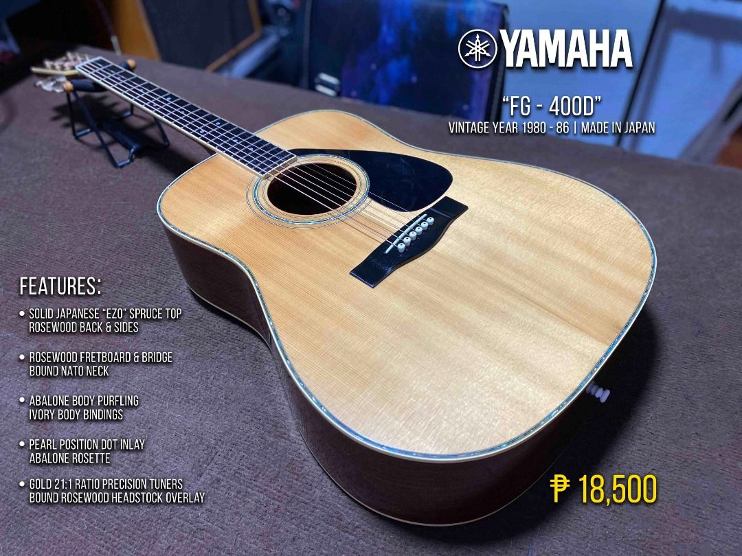 Yamaha FG-400D Vintage Guitar Made in Japan, Hobbies & Toys, Music ...