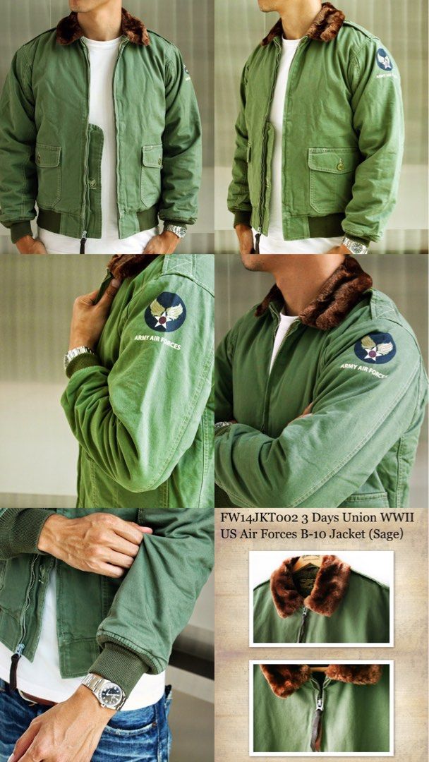 3 Days Union WWII US Air Forces B-10 Jacket (Sage actual color same to ...