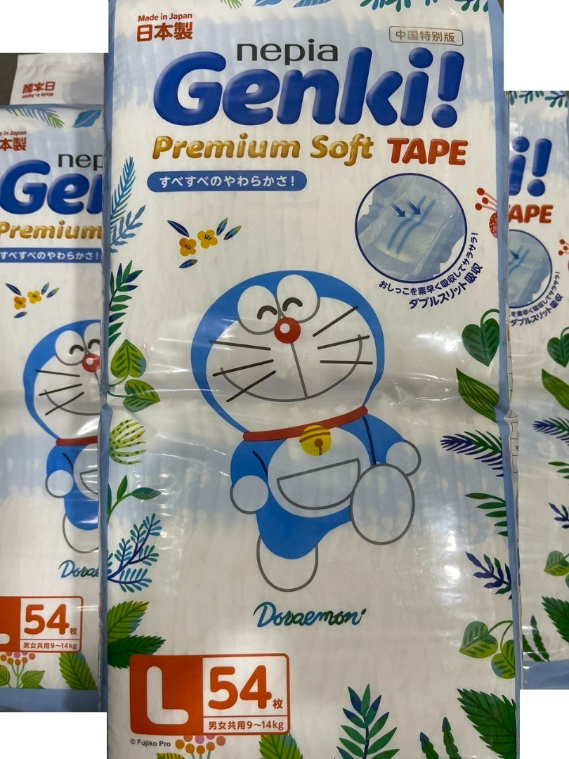 日本製 nepia Genki! 嬰兒 幼兒 紙尿片 紙尿褲 拉拉褲 學習褲 褲仔 L碼 多啦A夢 叮噹 版本 Genki Baby Premium Soft TAPE PANTS ...