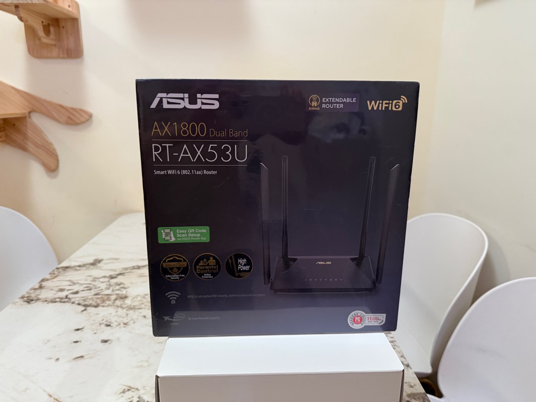 Asus router RT-AX53U unpack, 電腦＆科技, 電腦周邊及配件, Wifi及上網相關產品 - Carousell