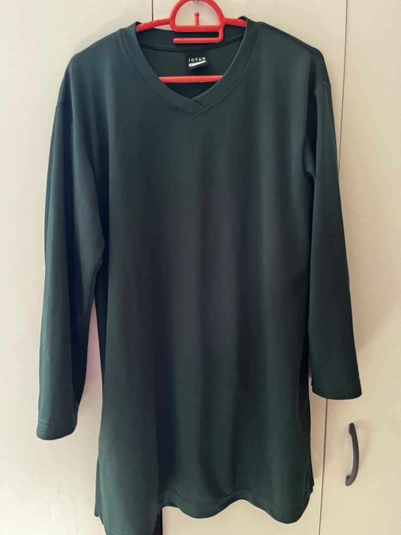 Baju kain jersey S dark green, Women's Fashion, Tops, Shirts on Carousell