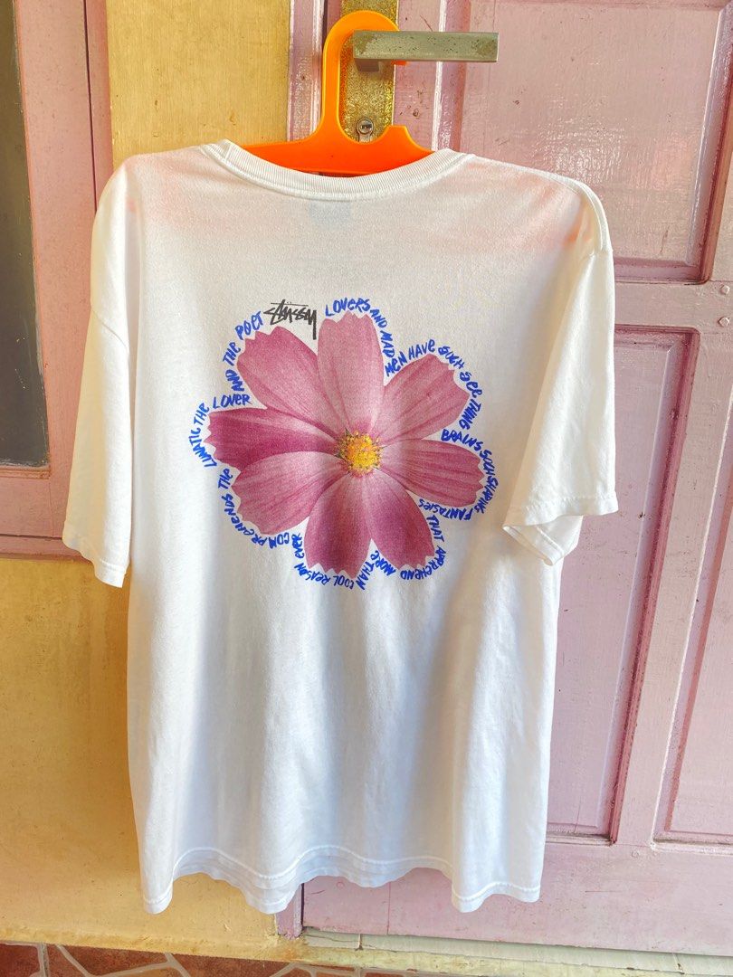 Baju Kaos Tshirt Stussy cosmos tee floral big logo second bekas original, Fesyen Pria, Pakaian ...