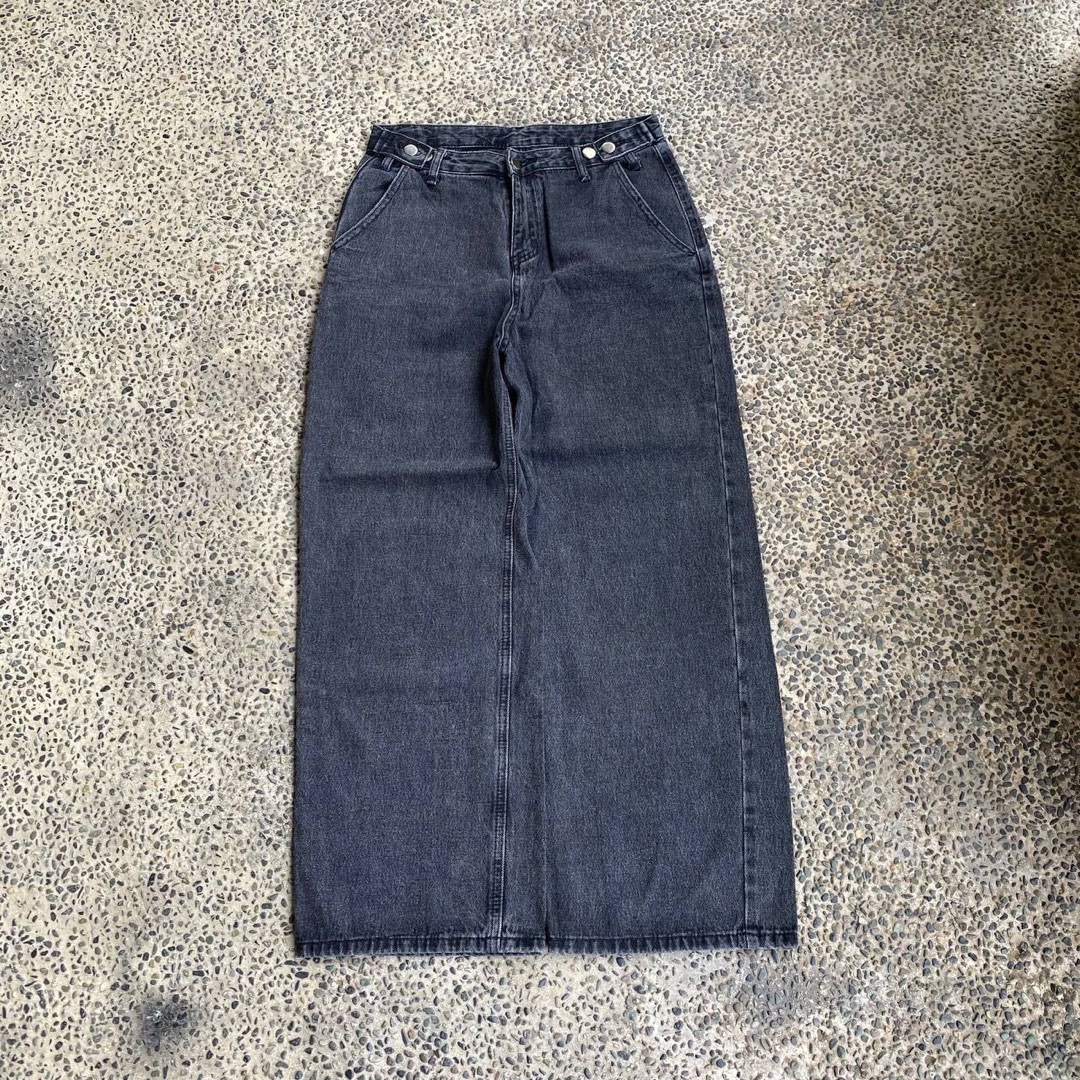 Belted Acid Black Washed Hard Denim Baggy Jeans, Men's Fashion, Bottoms ...