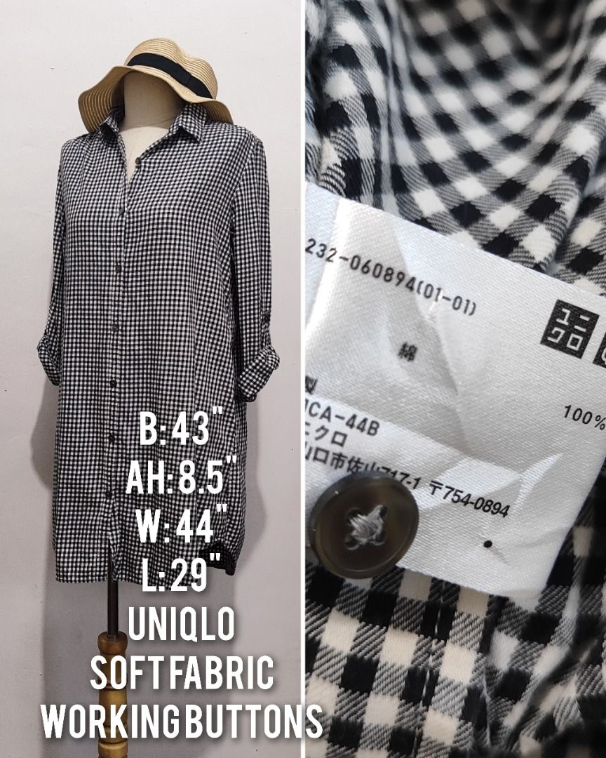 BLACK AND WHITE UNIQLO GINGHAM BUTTON DOWN DRESS MEDIUM 112401, Women's ...