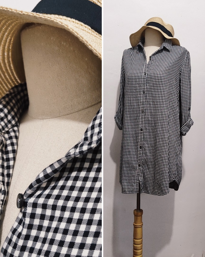 BLACK AND WHITE UNIQLO GINGHAM BUTTON DOWN DRESS MEDIUM 112401, Women's ...