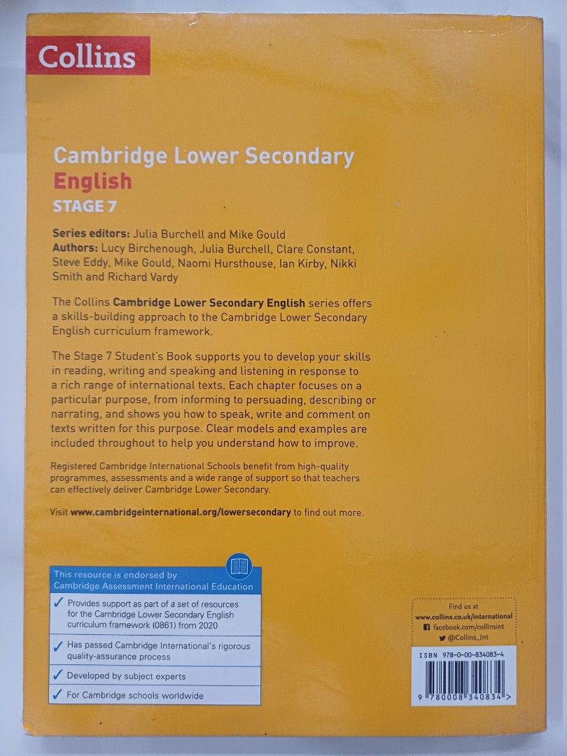 Cambridge Lower Secondary English Student Book Stage 7 Second Edition ISBN 9780008340834 ...