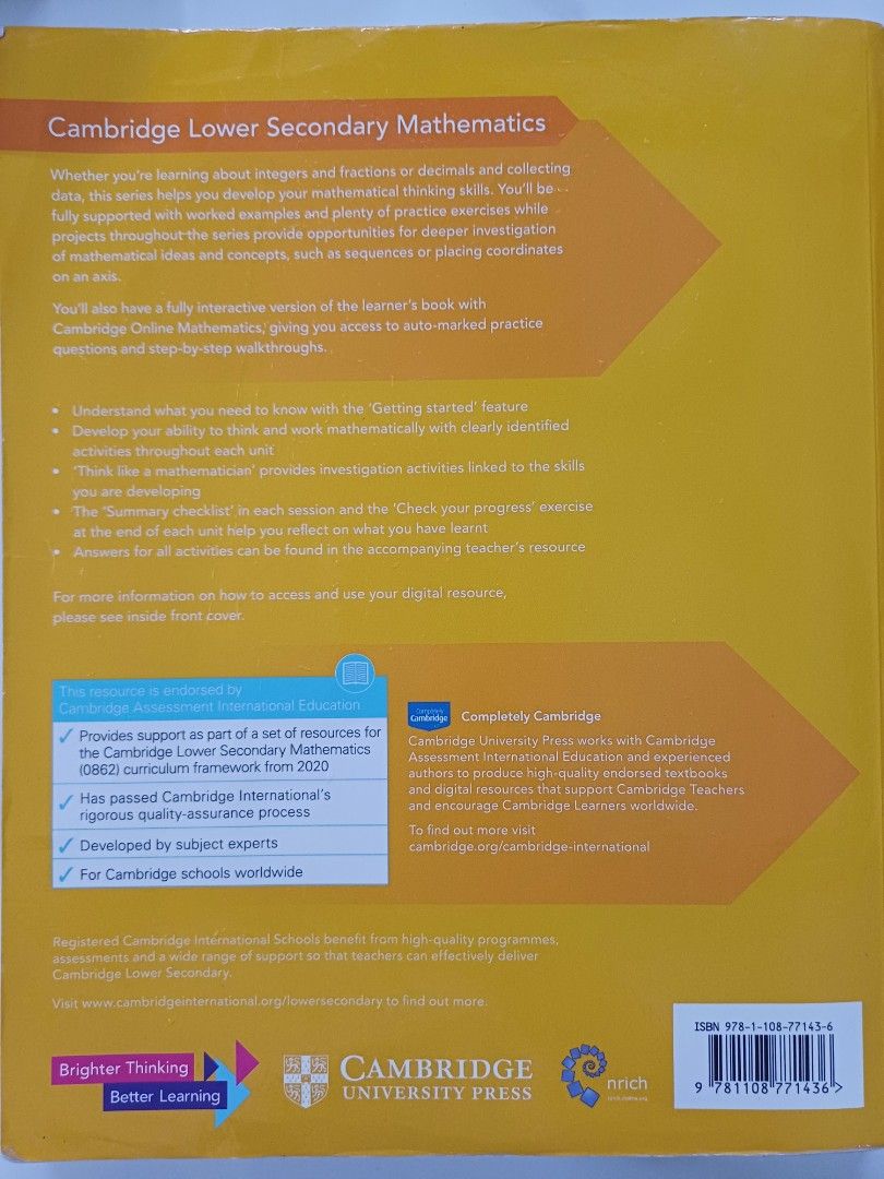 Cambridge Lower Secondary Mathematics Learner's Book Stage 7 ISBN 9781108771436, Hobbies & Toys ...