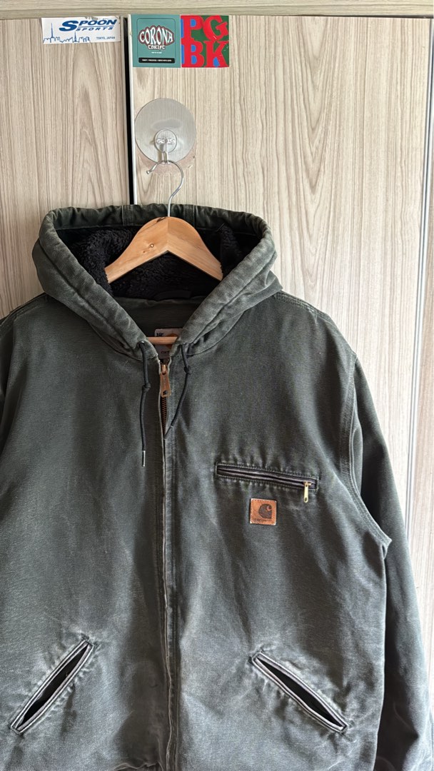 Carhartt Sandstone Sierra Sherpa Hooded Jacket Olive, Men's Fashion ...