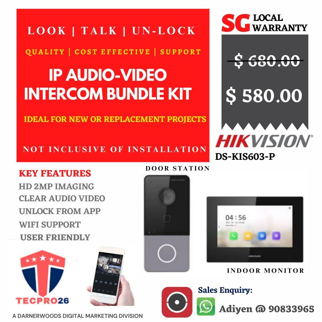 HIKVISION IP AUDIO VIDEO INTERCOM KIT - DOOR STATION & INDOOR MONITOR ...