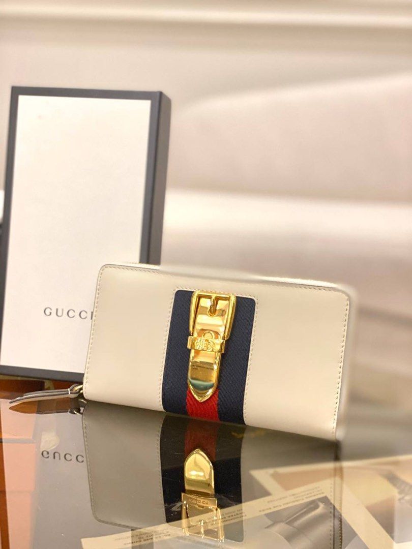 (LIKE NEW) GUCCI WHITE SYLVIE ROUND SHERRY LINE ZIP LONG WALLET -FULL ...