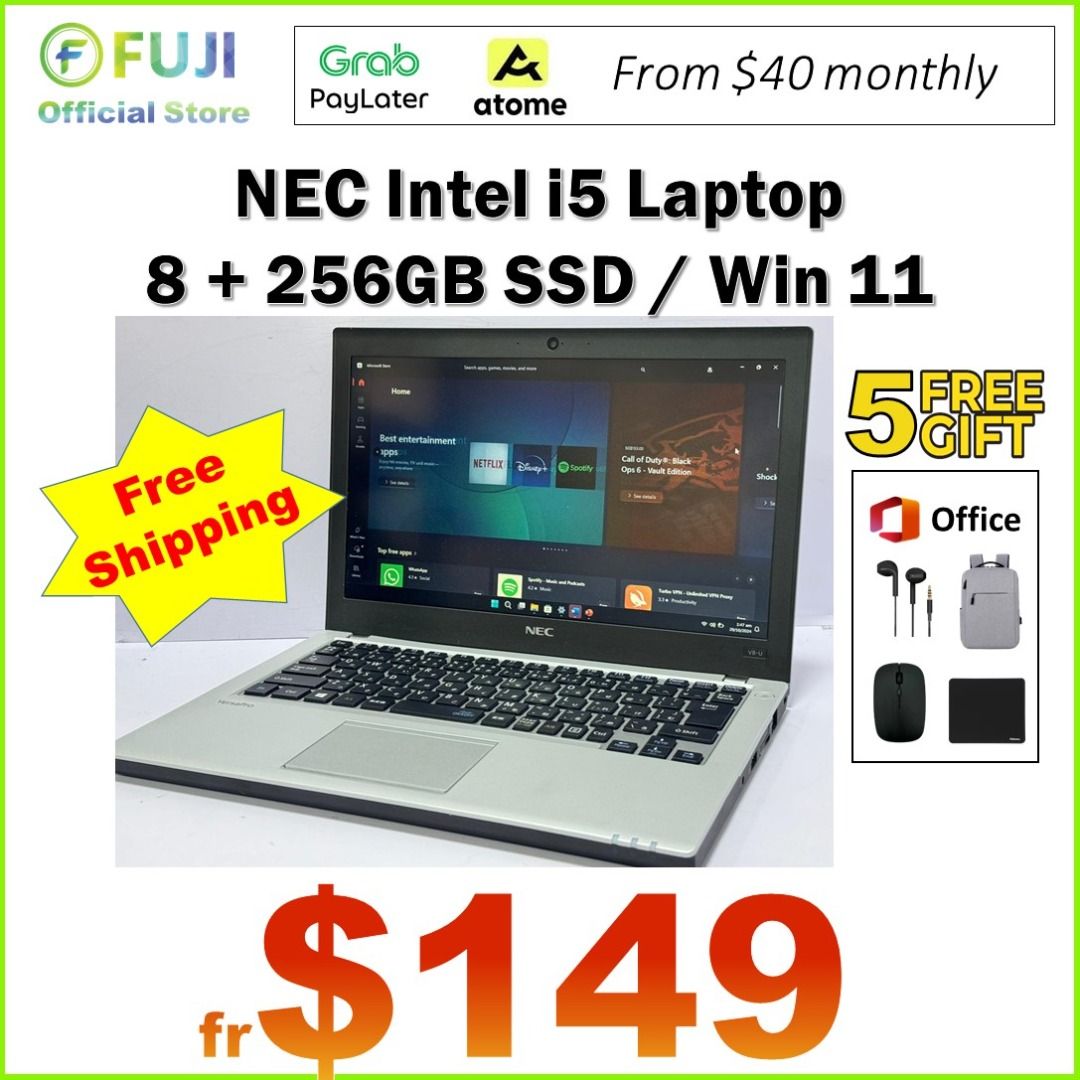 NEC Intel i5 Laptop - Lightest Laptop - 8GB RAM + 256GB SSD -Win 11 ...