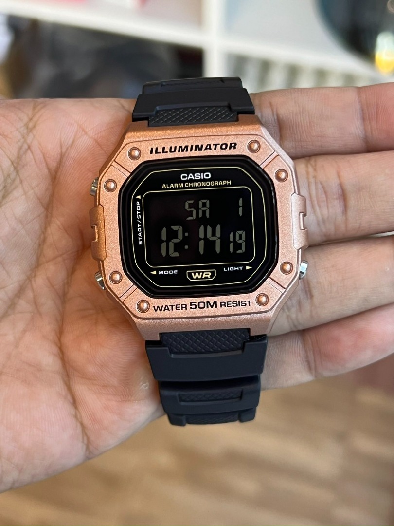 ORIGINAL CASIO Digital Rose Gold Resin Band Unisex Watch W-218HM-5B ...