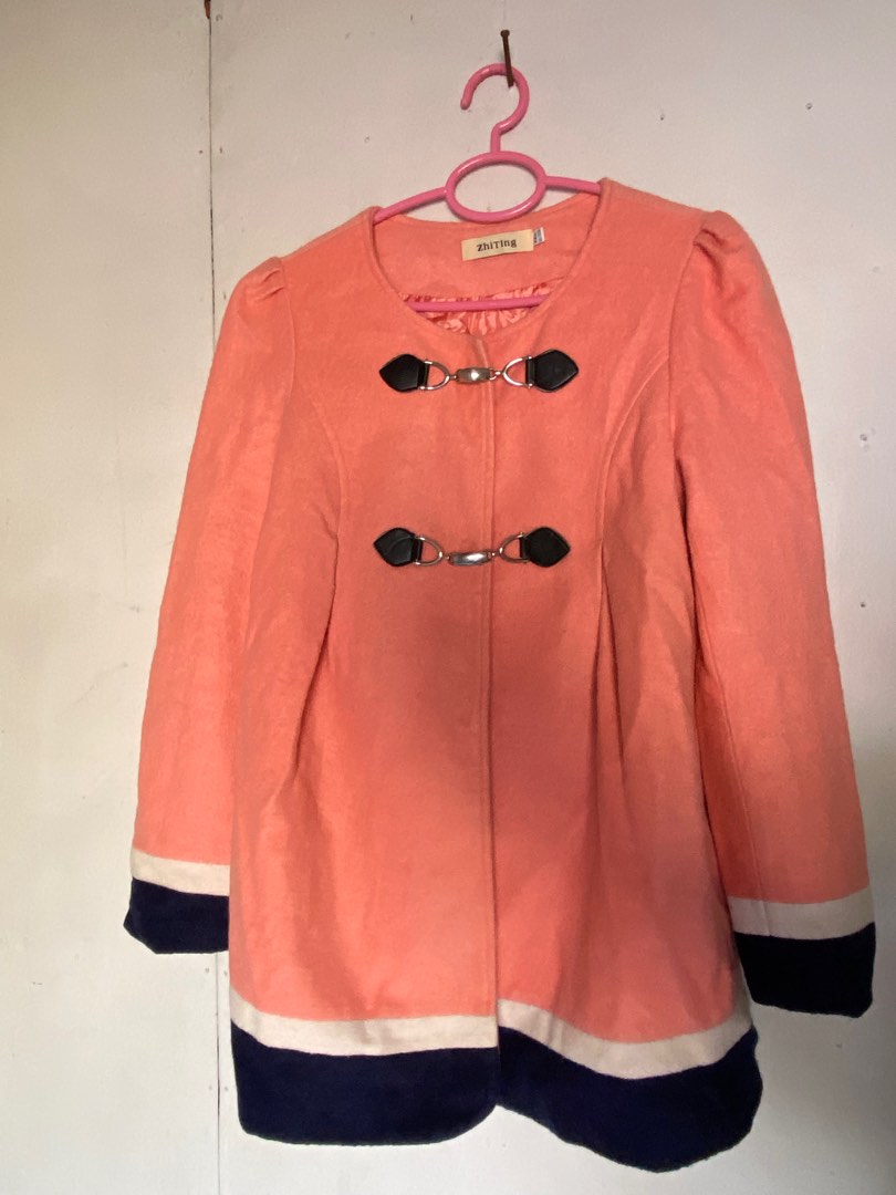 Peach Wool Coat, Women's Fashion, Coats, Jackets and Outerwear on Carousell