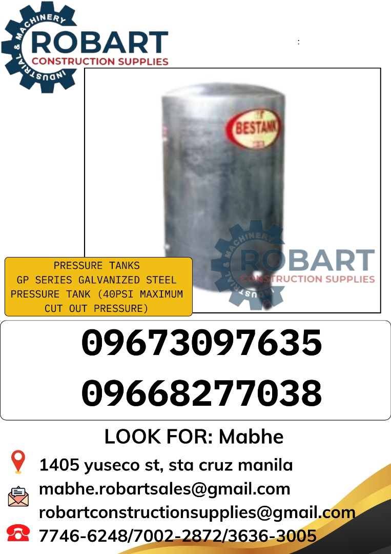 PRESSURE TANKS GP SERIES GALVANIZED STEEL PRESSURE TANK (40PSI MAXIMUM ...