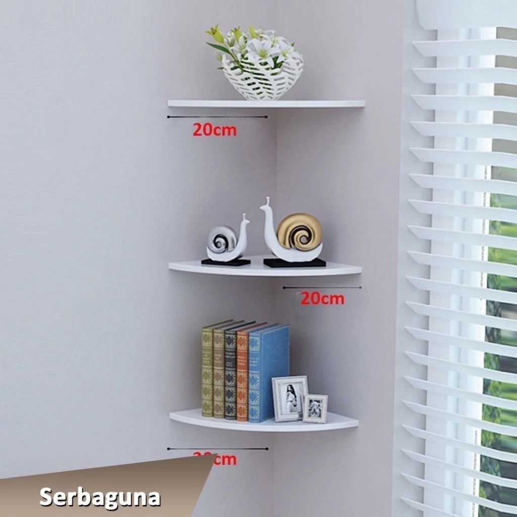 Rak dinding ambalan sudut pojok tembok 3 pcs motif lengkung dekorasi ...
