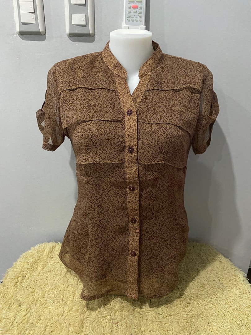 Samlin Brown Blouse, Women's Fashion, Tops, Blouses on Carousell