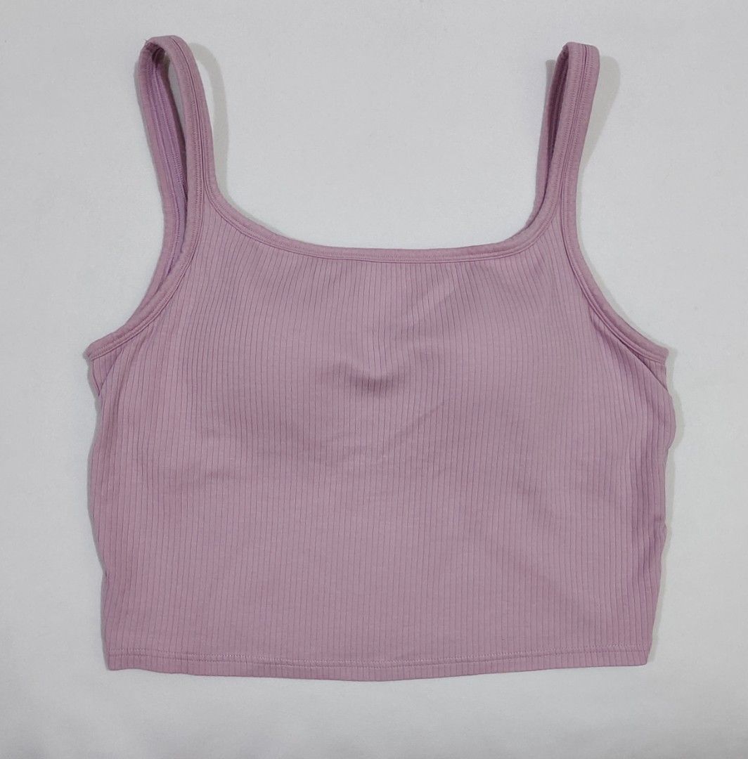 Uniqlo Women Airism Cotton Square Neck Cropped Bra Sleeveless Top Lilac ...