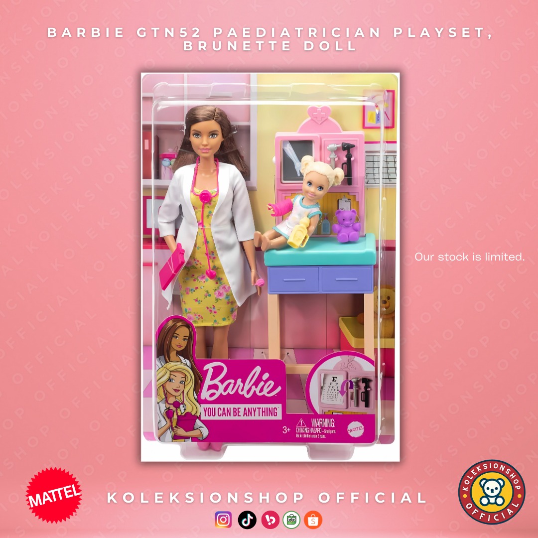 Barbie GTN52 Paediatrician Playset, Brunette Doll, Bayi & Anak, Mainan ...