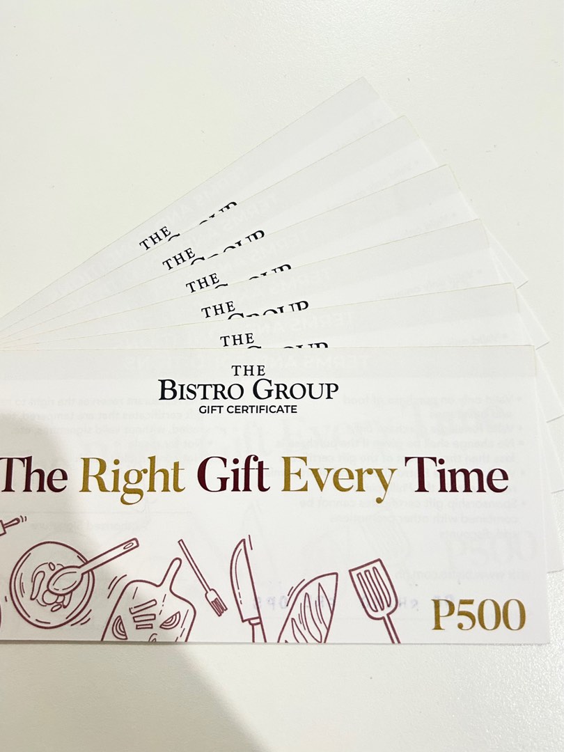 Bistro Group Resto GCs, Tickets & Vouchers, Vouchers on Carousell