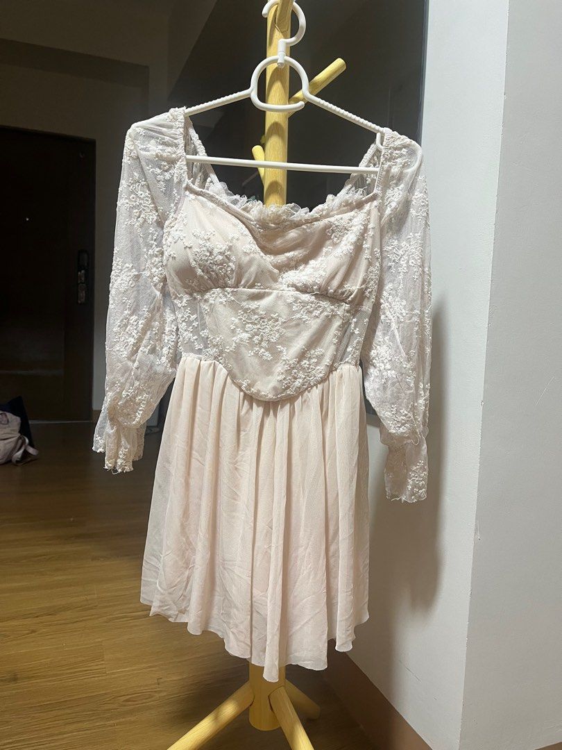 Coquette Fairy Cream Lace Long sleeve Mini Dress | Y2K Coquette Fairycore, Women's Fashion ...