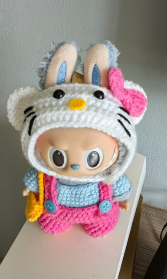 Customised handmade Labubu Crochet Cloth - Hello Kitty costume, Hobbies ...