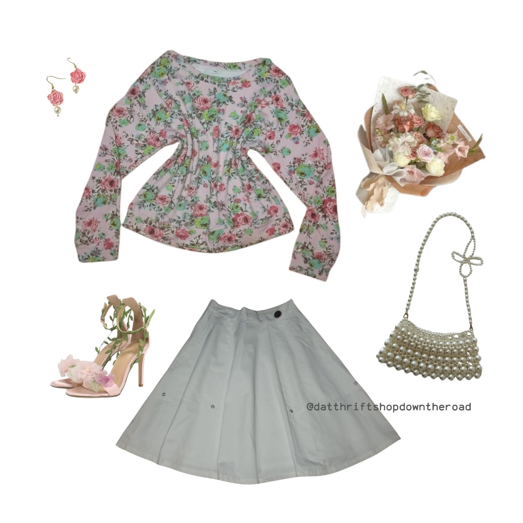 floral old money coquette set top and skirt, Women's Fashion, Dresses ...