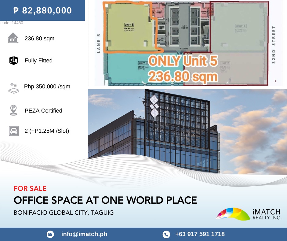 For Sale: Officespace in One World Place, BGC, P82.88M, Property, For ...