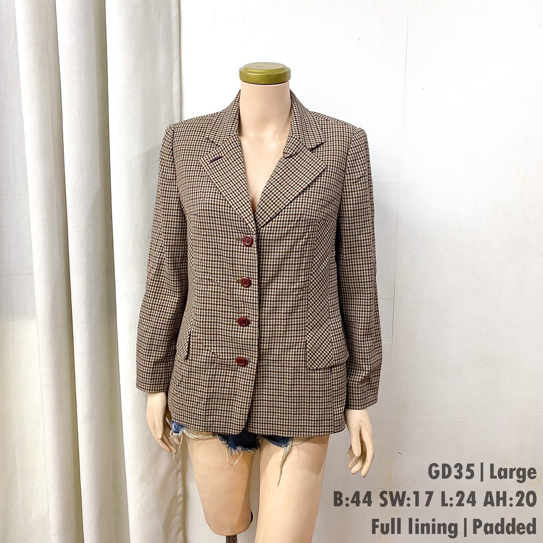 GD35 - Large - brown checkered cotton vintage blazer/coat, Women's Fashion, Coats, Jackets and ...