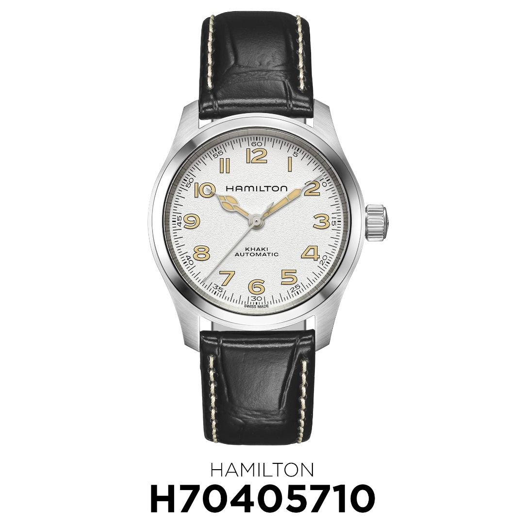 Hamilton 38mm Khaki Field Murph Textured White Dial Automatic Watch ...