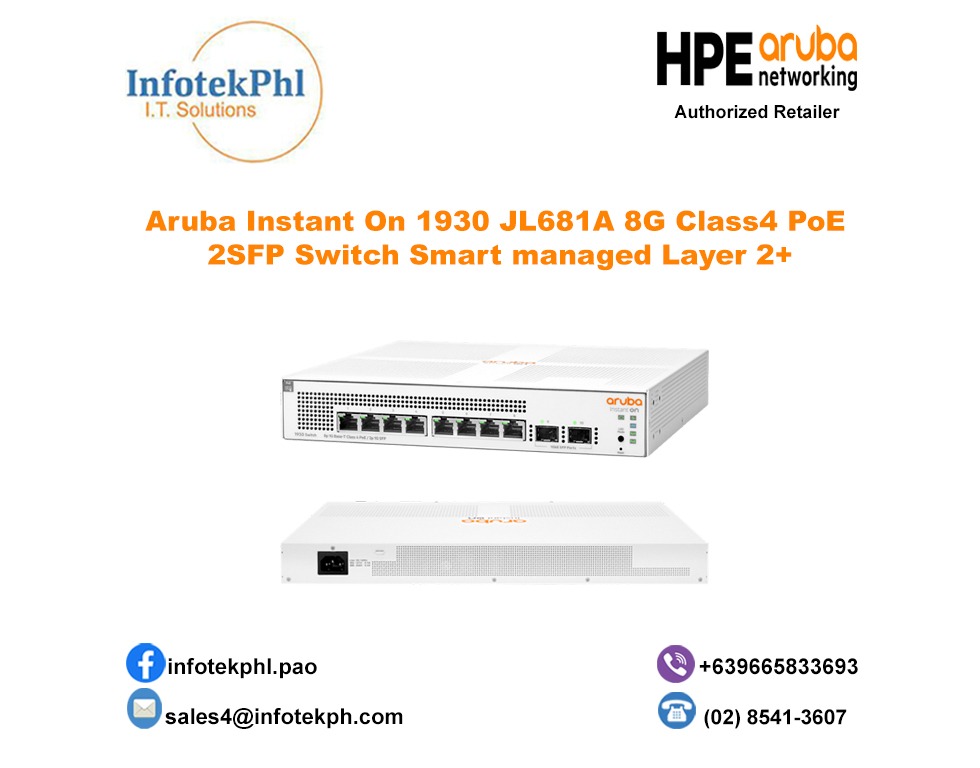 HPE Aruba Instant On 1930 JL681A 8G Class4 PoE 2SFP 124W Switch Smart ...