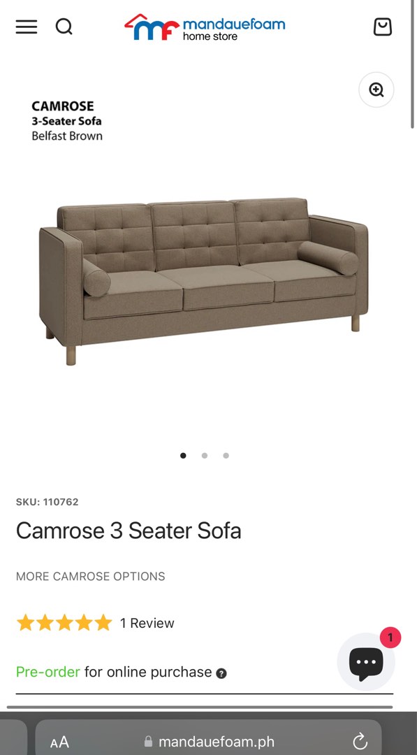 Mandaue Foam 3 seater camrose sofa & ottoman, Furniture & Home Living ...