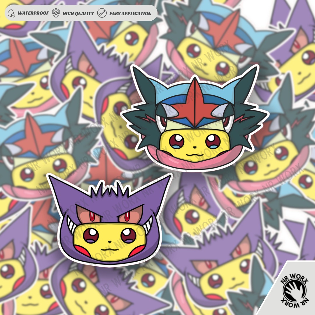 Pikachu x Gengar Ash Greninja Pokemon Anime Laminated Vinyl Stickers ...