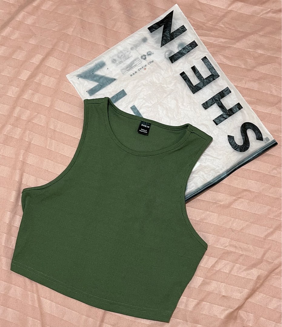 Ribbed Sando Cropped Top (Green), Women's Fashion, Tops, Sleeveless on ...
