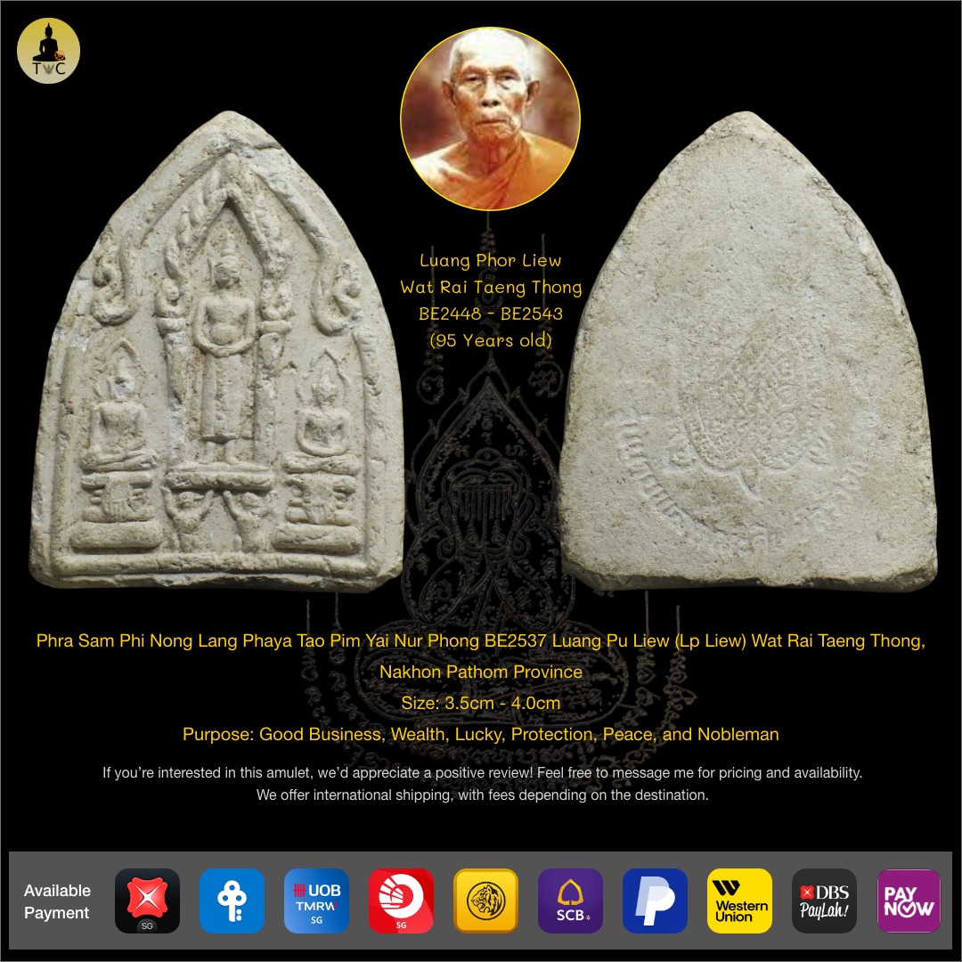 Phra Sam Phi Nong Lang Phaya Tao (招财龟)Pim Yai Nur Phong BE2537 Luang Pu Liew (Lp Liew) Wat Rai ...