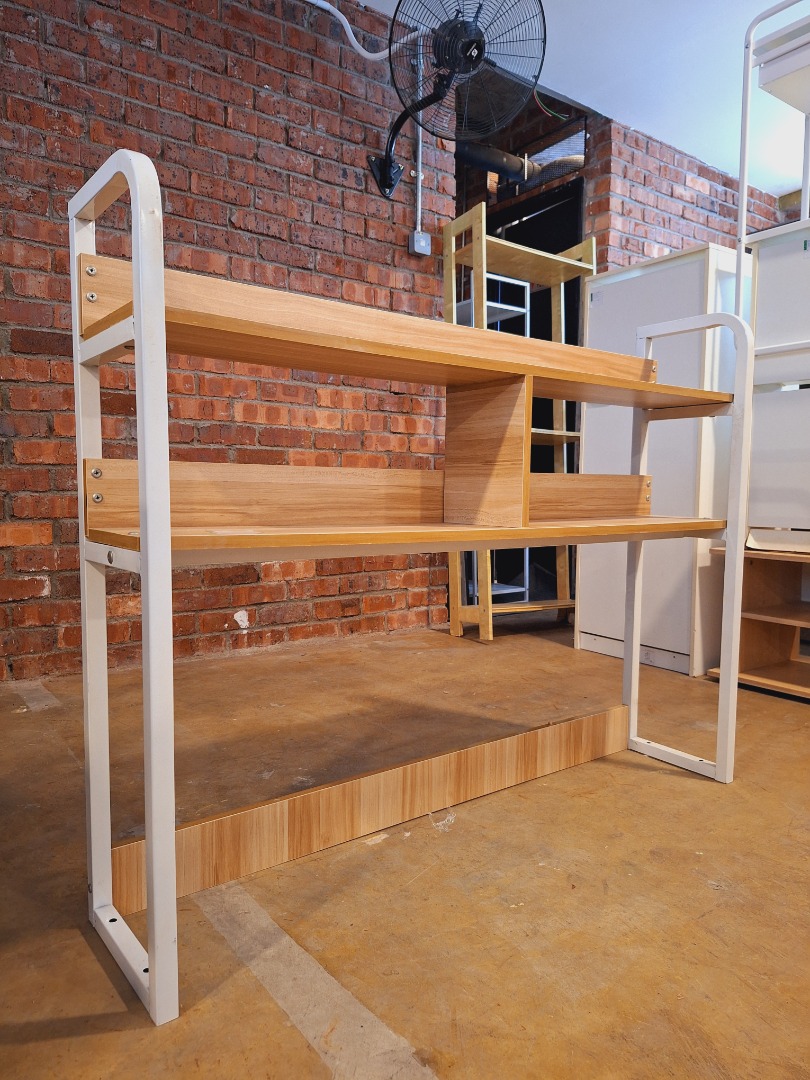 White Wooden Steel Frame Study Desk Desktop Shelf | Rak Meja Belajar ...