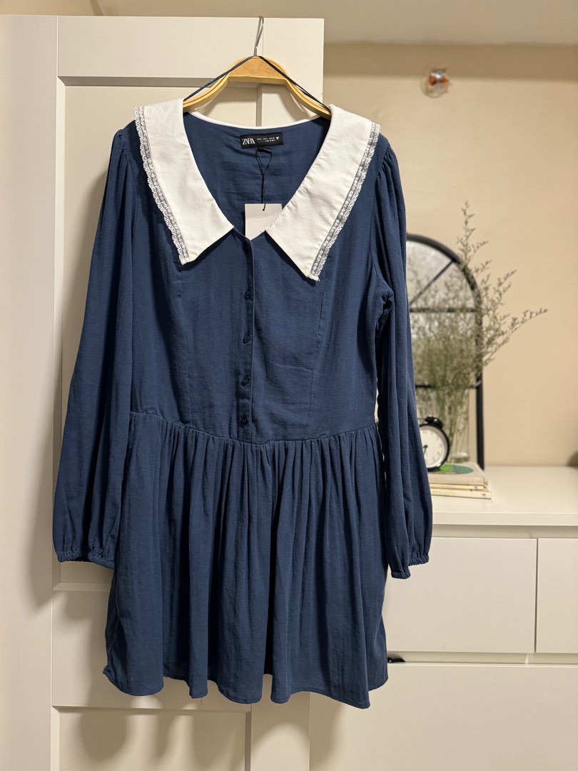 ZARA BRAND NEW ORIGINAL SHORT DRESS PETER PAN COLLAR WITH FREEBIE ...