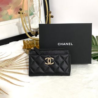 (New) Authentic Cha nel Classic Wallet On Chain Pink Caviar Gold ...
