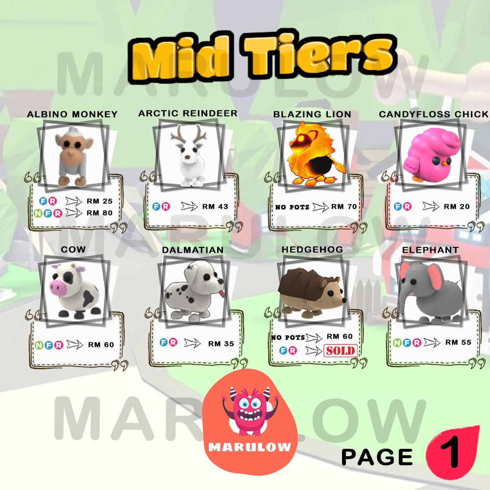 ADOPT ME MID TIERS PETS | Cow | Kangaroo | Turtle | Kangaroo | Elephant ...