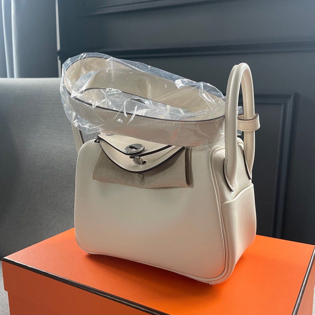 Authentic Hermes Mini Lindy 2 Craie Swift leather PHW brand new full ...