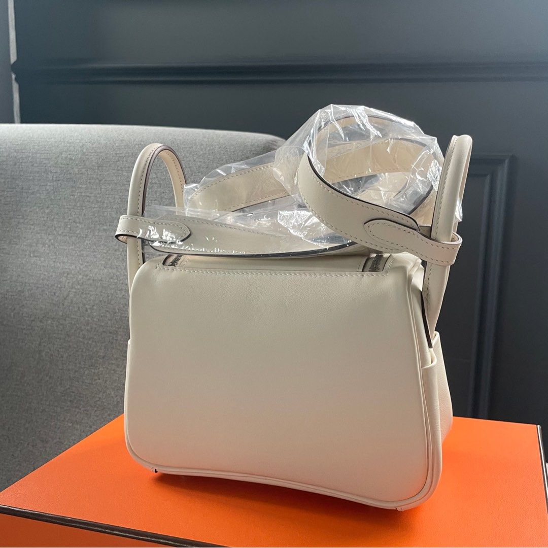 Authentic Hermes Mini Lindy 2 Craie Swift leather PHW brand new full ...